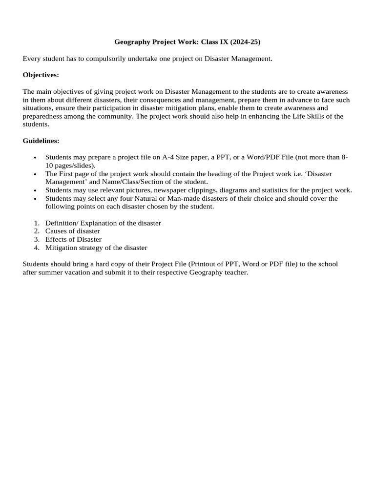 Disaster Management Project Guidelines | PDF