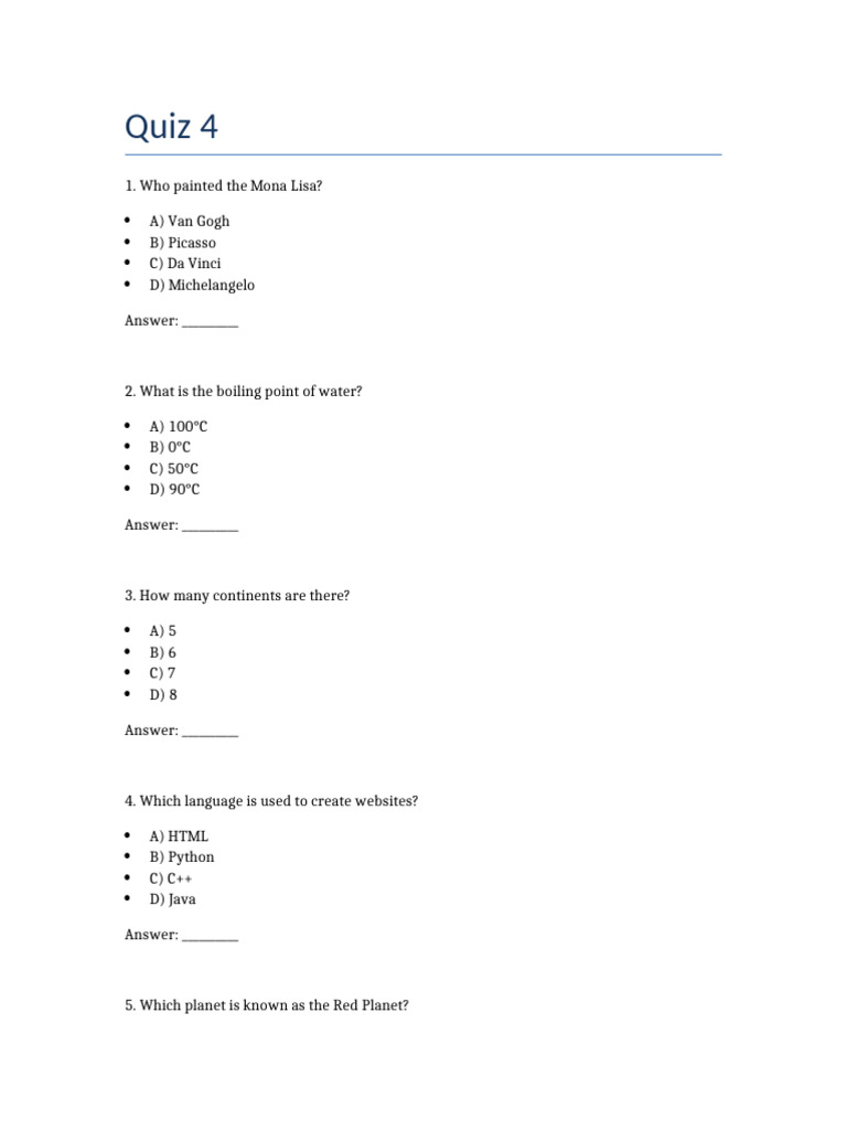 Quiz 4 | PDF