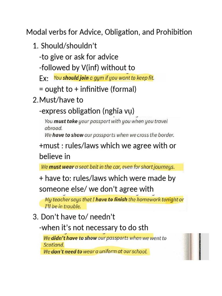 Modal Verbs For Advice | PDF