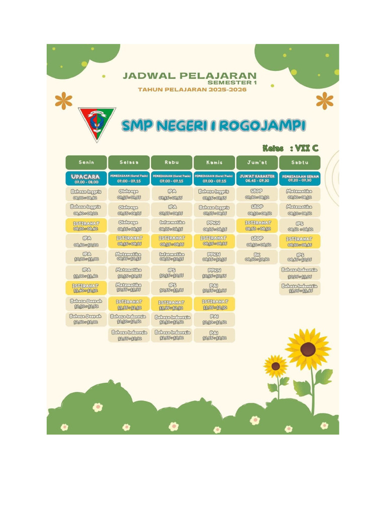 Jadwal Pelajaran SMP Rogojampi | PDF