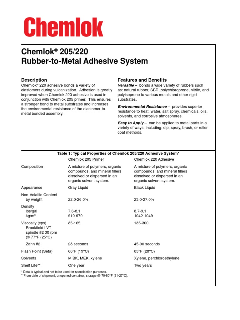 Chemlok 205 - 220 영문 | PDF | Adhesive | Natural Rubber
