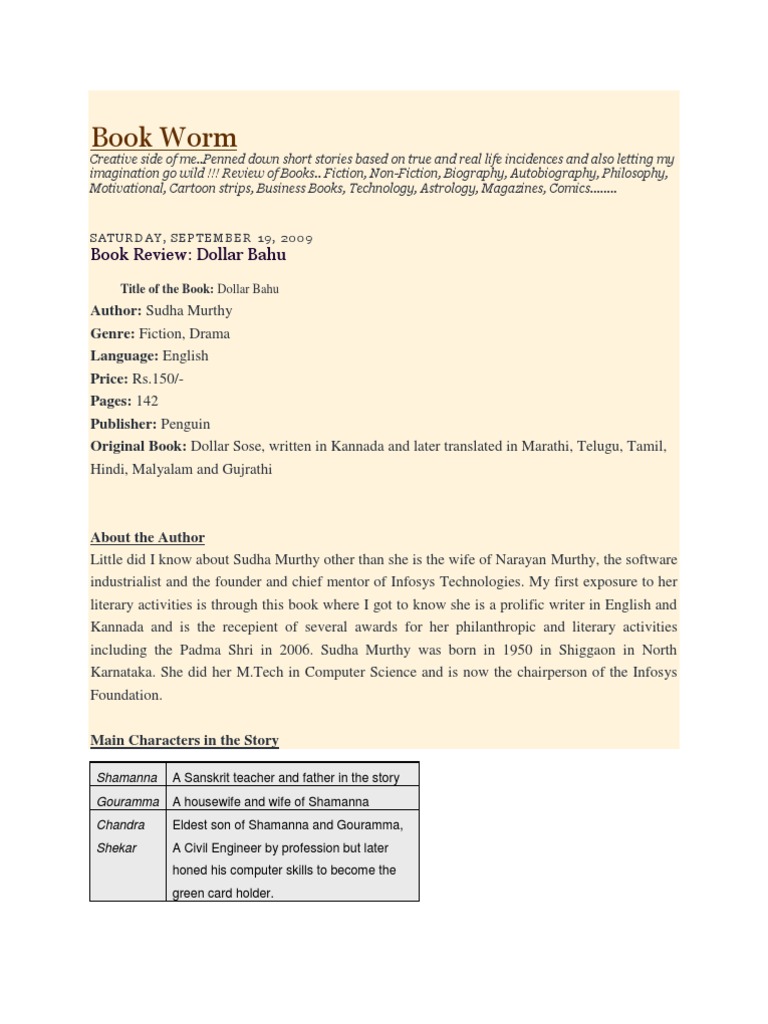 Book Worm: Book Review: Dollar Bahu | PDF | Languages