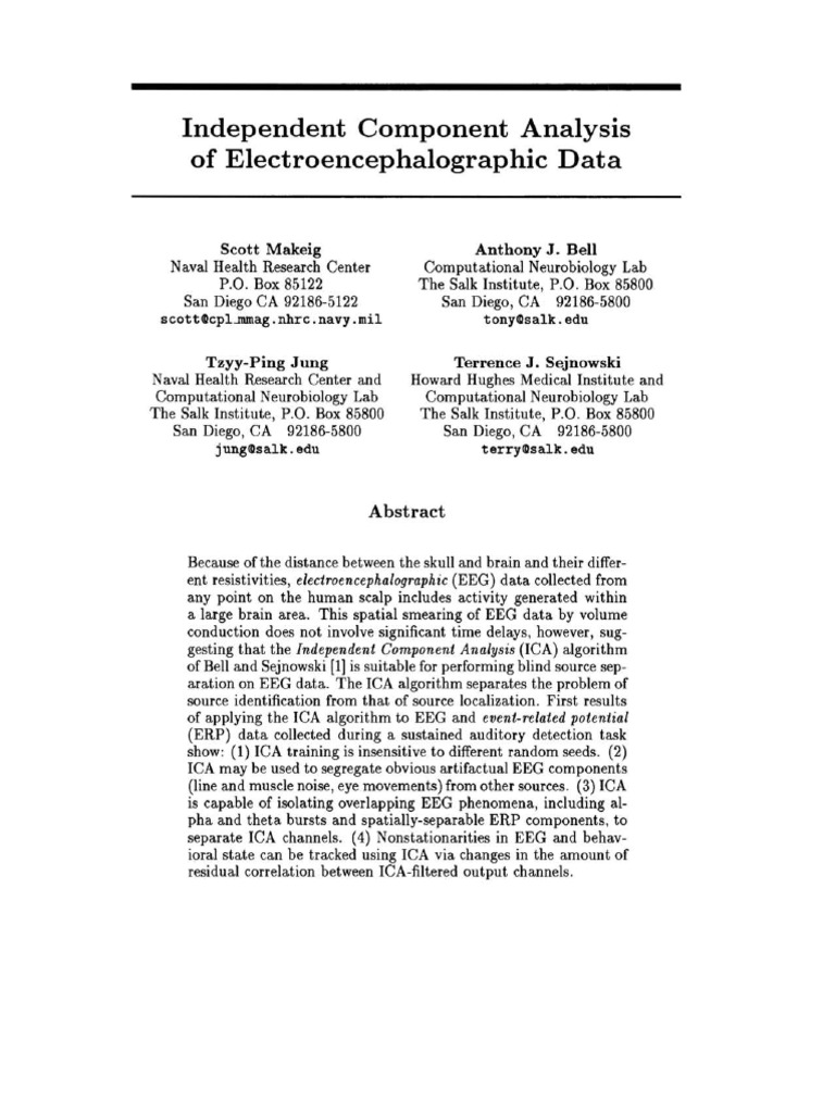 NIPS 1995 Independent Component Analysis of Electroencephalographic Data Paper | PDF ...