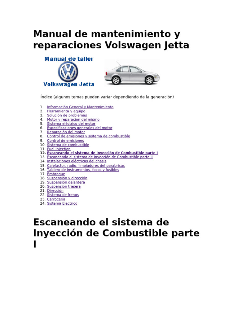 Mantenimiento y Reparación Volkswagen Jetta | PDF | Inyección de ...