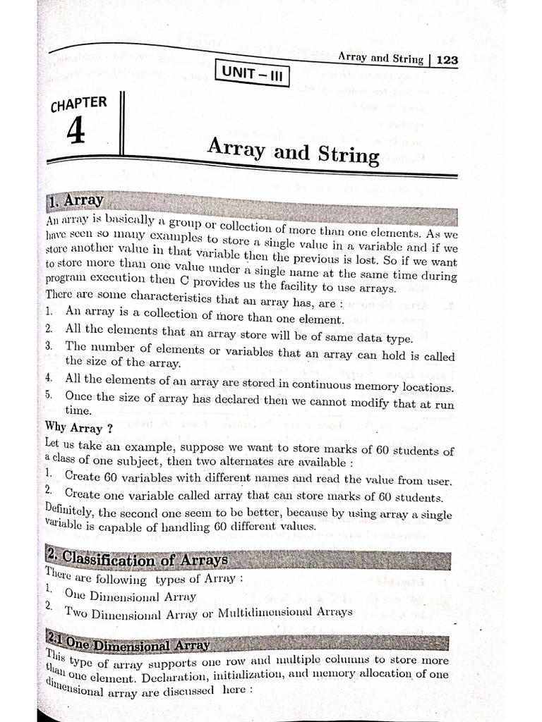 Unit 4 (C Programming) Array & String | PDF