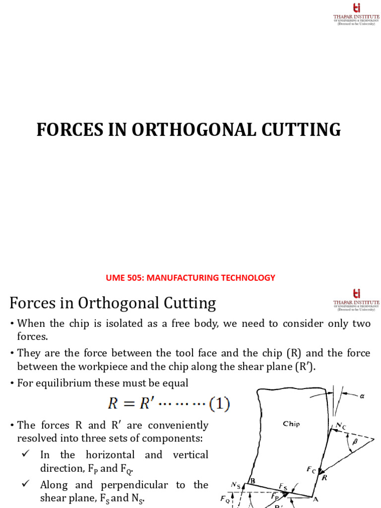 Forces and Energy in Orthogonal Cutting | PDF | Friction | Force