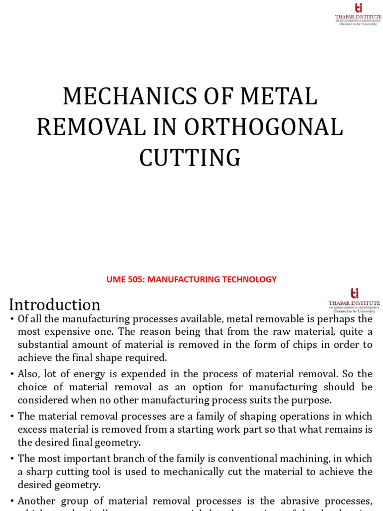 Mechanics of Metal Removal in Orthogonal Cutting | PDF | Machining ...