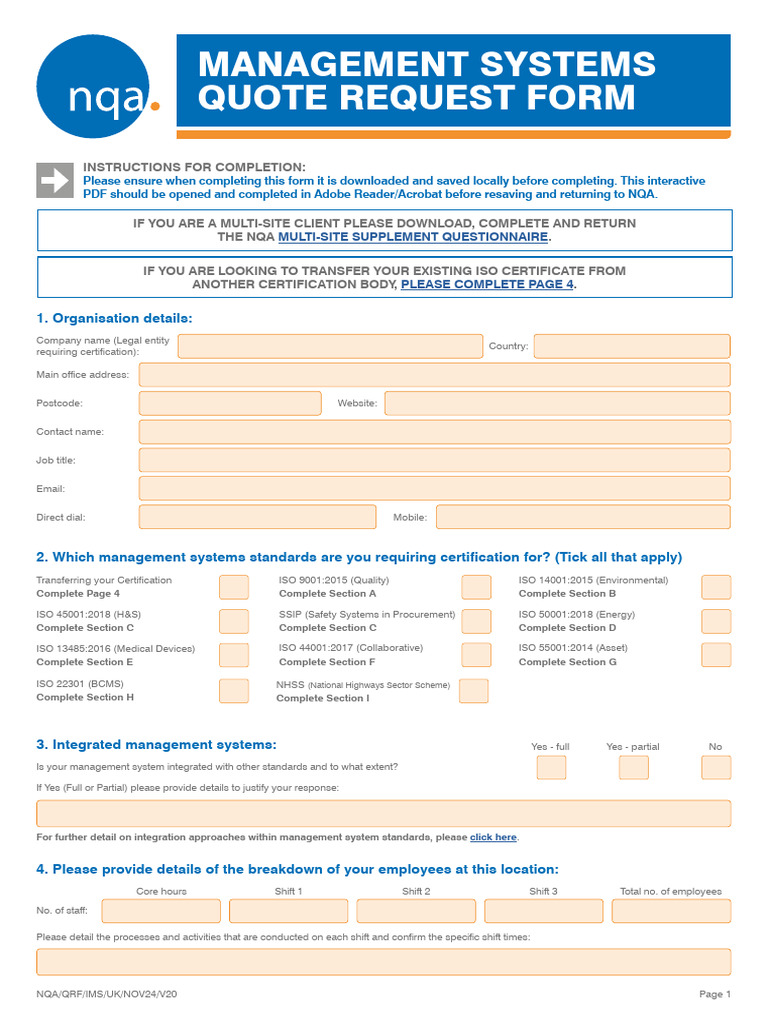 NQA IMS Quote Request Form UK (2) 250528 112838 | PDF | Sterilization ...