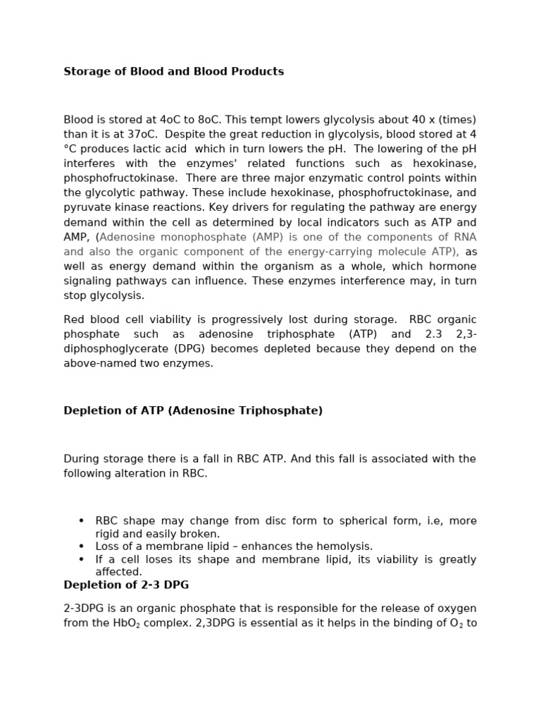 Blood Storage Techniques and Effects | PDF | Adenosine Triphosphate ...