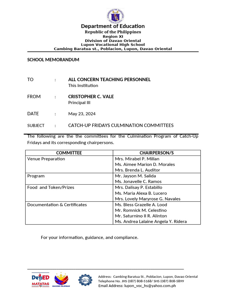 School Memorandum | PDF