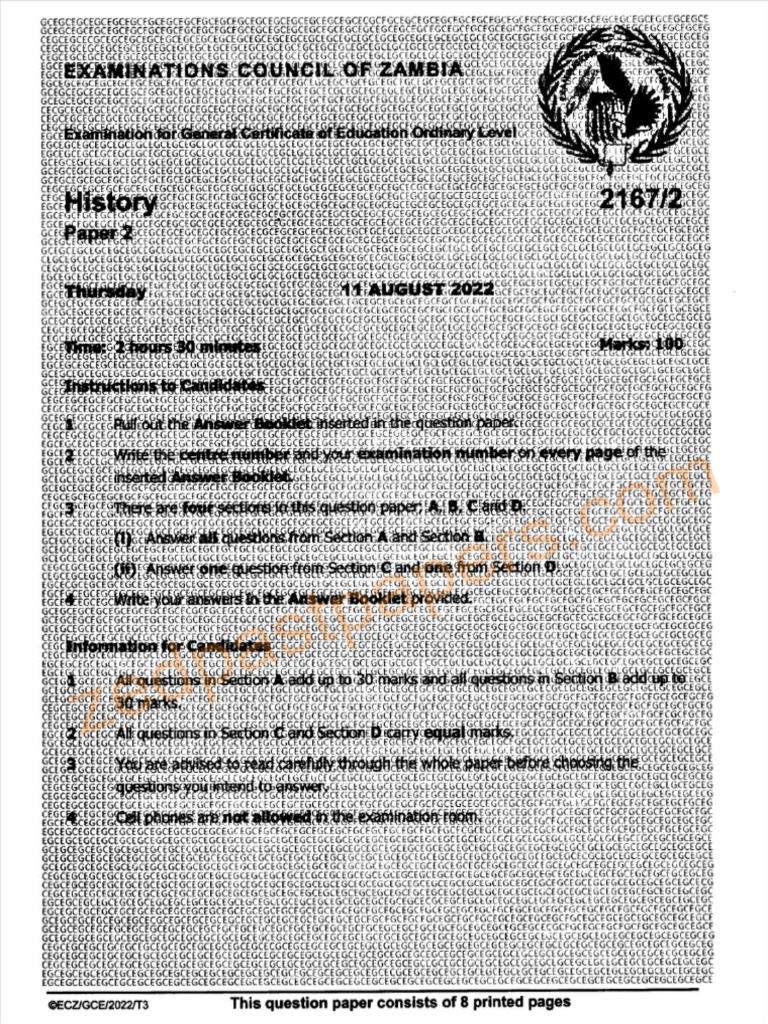 Watermarked - History Paper 2 2022 GCE G12 | PDF