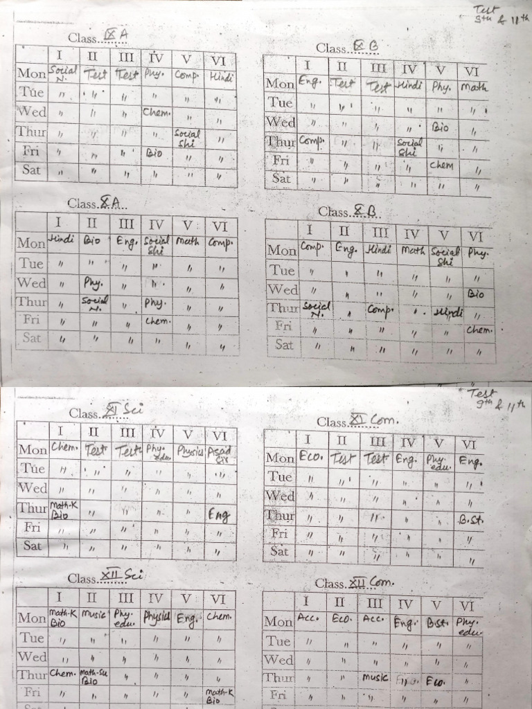 Time Table During Test of 9th & 11th | PDF