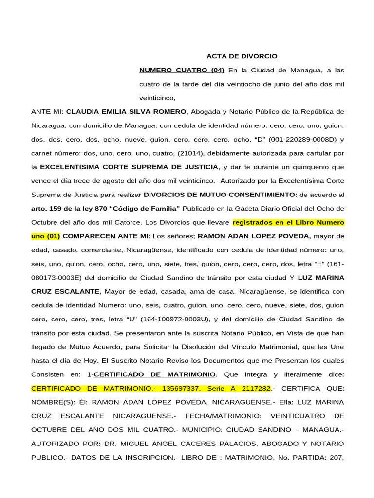 Divorcio Ramon Poveda y Luz Marina | PDF | Divorcio | Instituciones ...