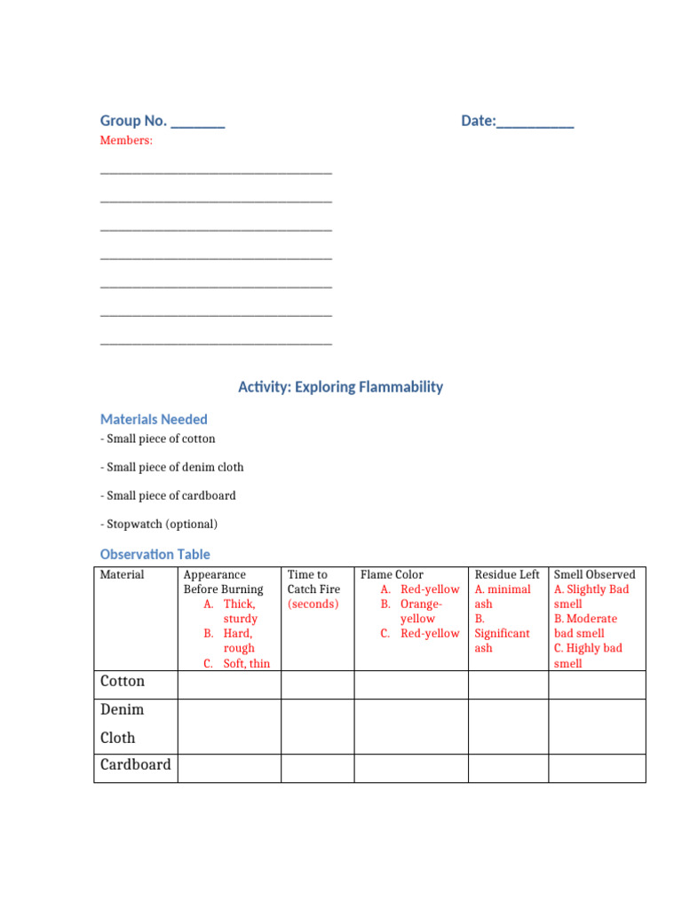 Flammability Activity | PDF