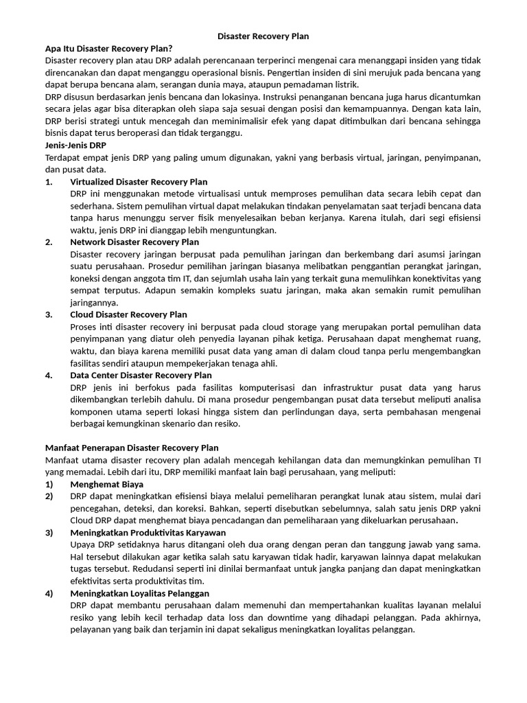 Disaster Recovery Plan | PDF