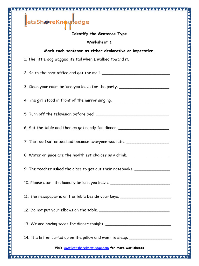 4 Types of Sentences Grade 4 English Resources Printable Worksheets w1 ...