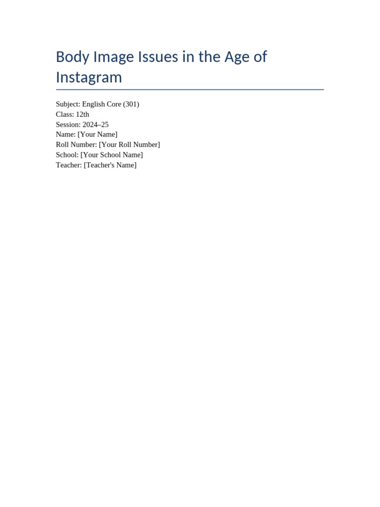 Body Image Project English Class12 | PDF | Body Image | Social Psychology