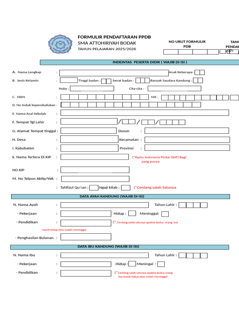 Formulir PPDB SD 2025/2026 | PDF