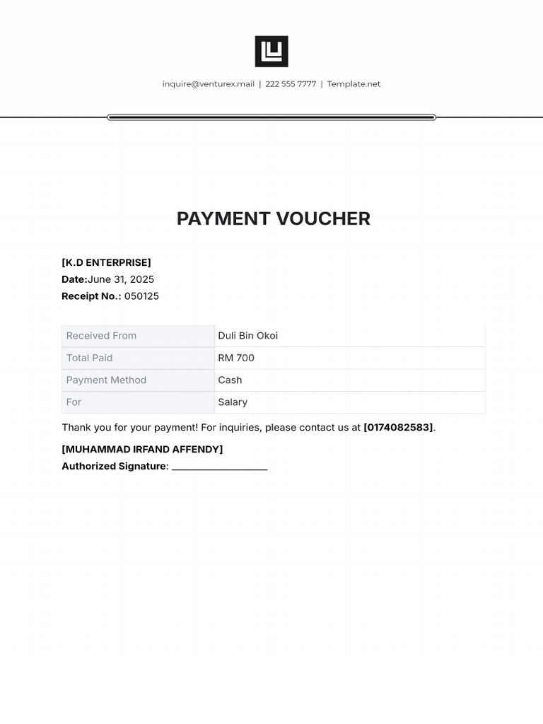Simple Payment Receipt Template | PDF