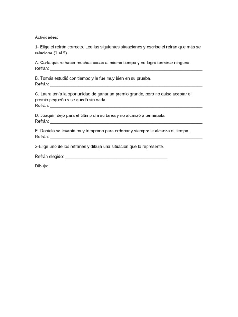 Actividades de Refranes y Dibujo | PDF