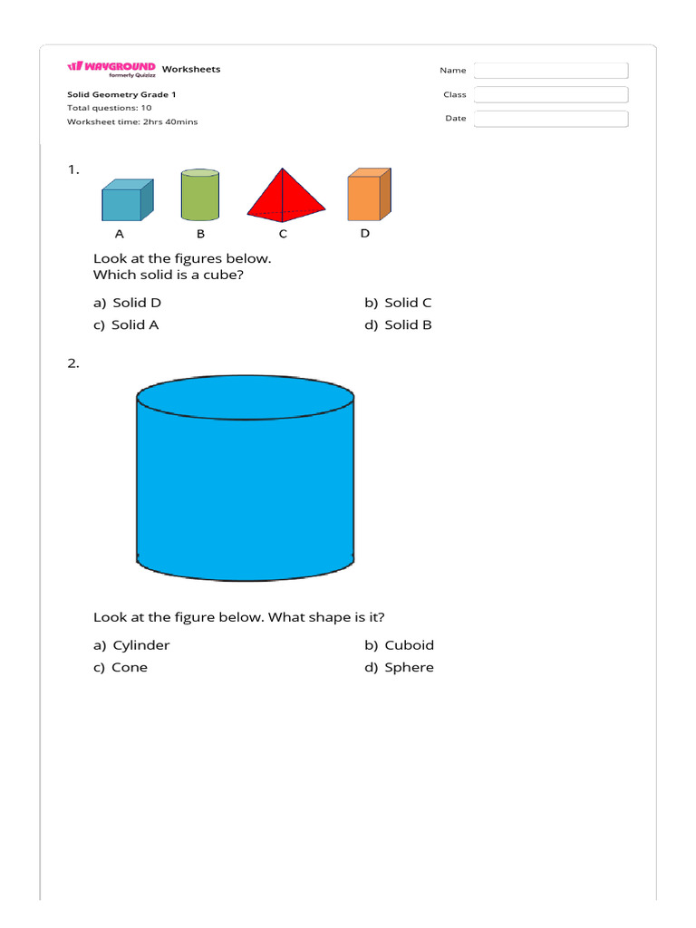Solid Geometry Grade 1 - Wayground | PDF