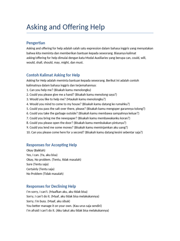 Contoh Asking dan Offering Help | PDF
