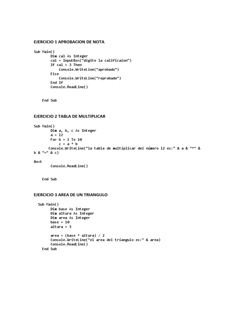 Ejercicios Visual Basic | PDF | Métodos y materiales de enseñanza | Computadoras