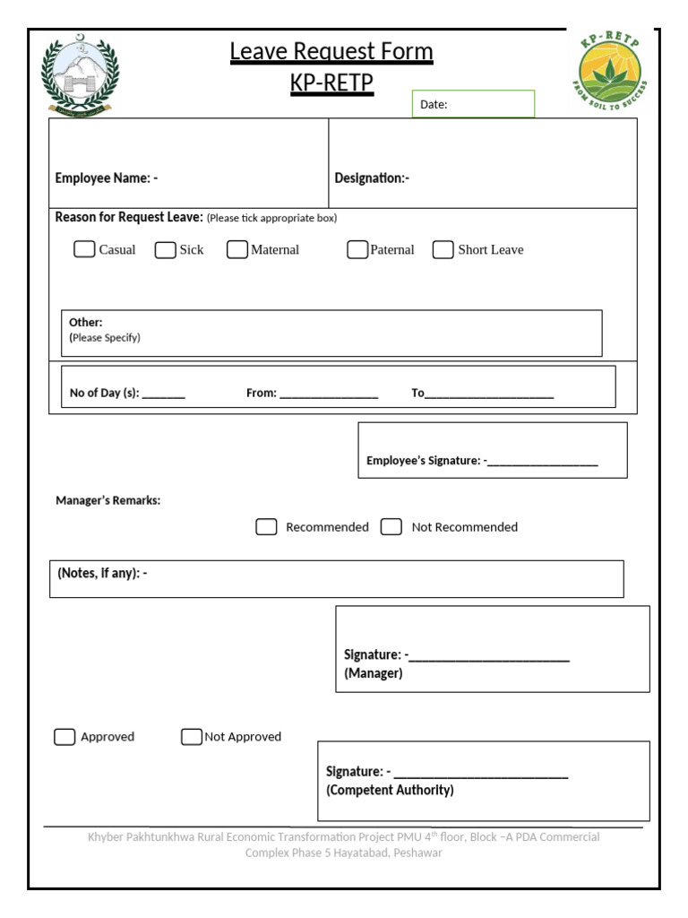 Leave Application Proforma KP RETP | PDF