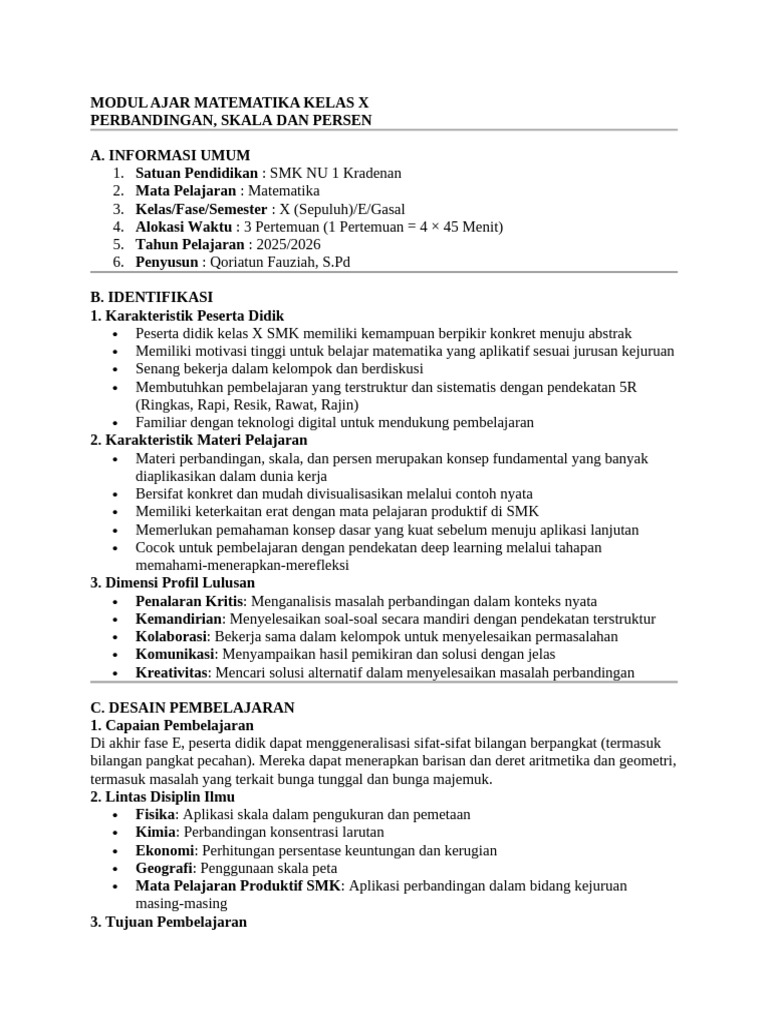 Kelas X Perbandingan, Skala Dan Persen | PDF
