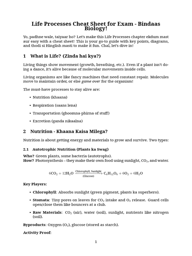 Cheat Sheet of Life Process | PDF | Digestion | Cellular Respiration