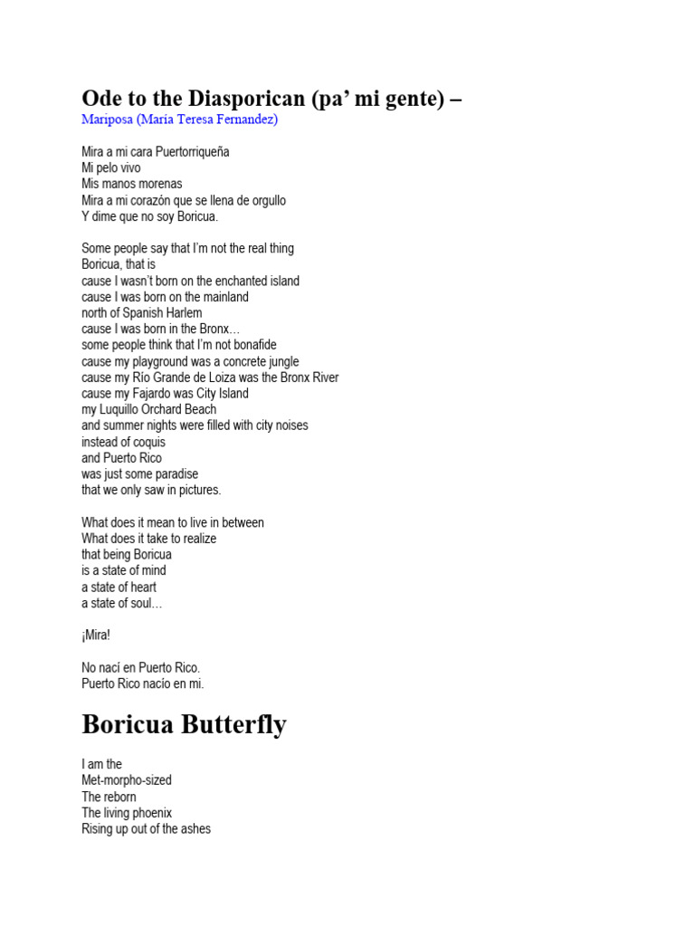 Maria Mariposa Fernandez Poems | PDF | Puerto Ricans | Human Head And Neck