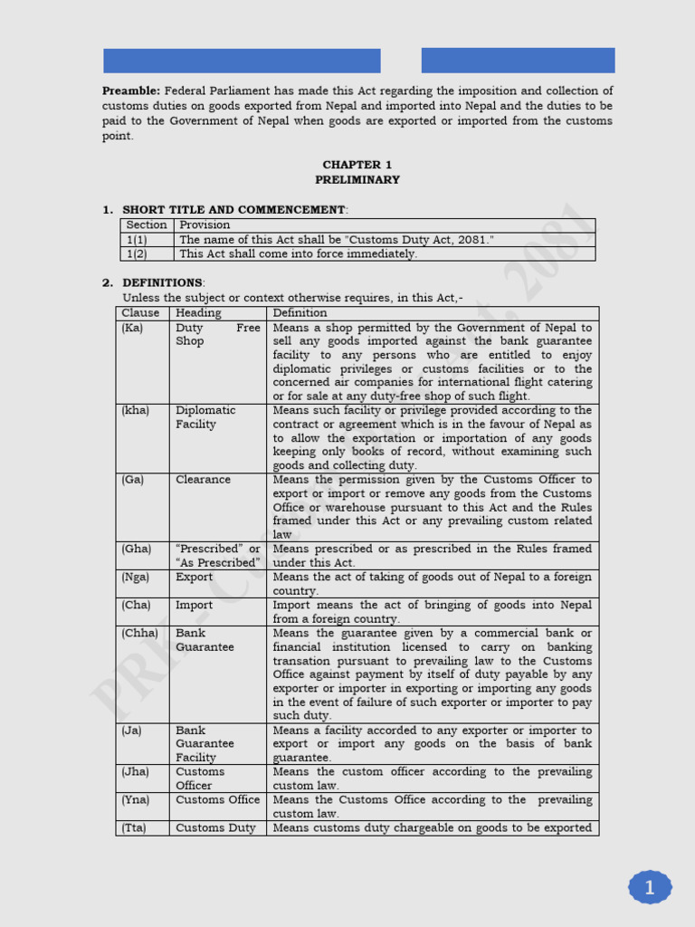 Custom Duty Act 2081 PRK | PDF | Customs | Trade