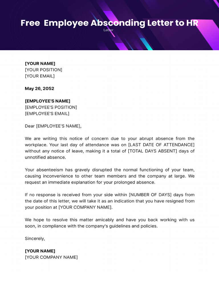 Employee Absconding Letter To HR Template | PDF