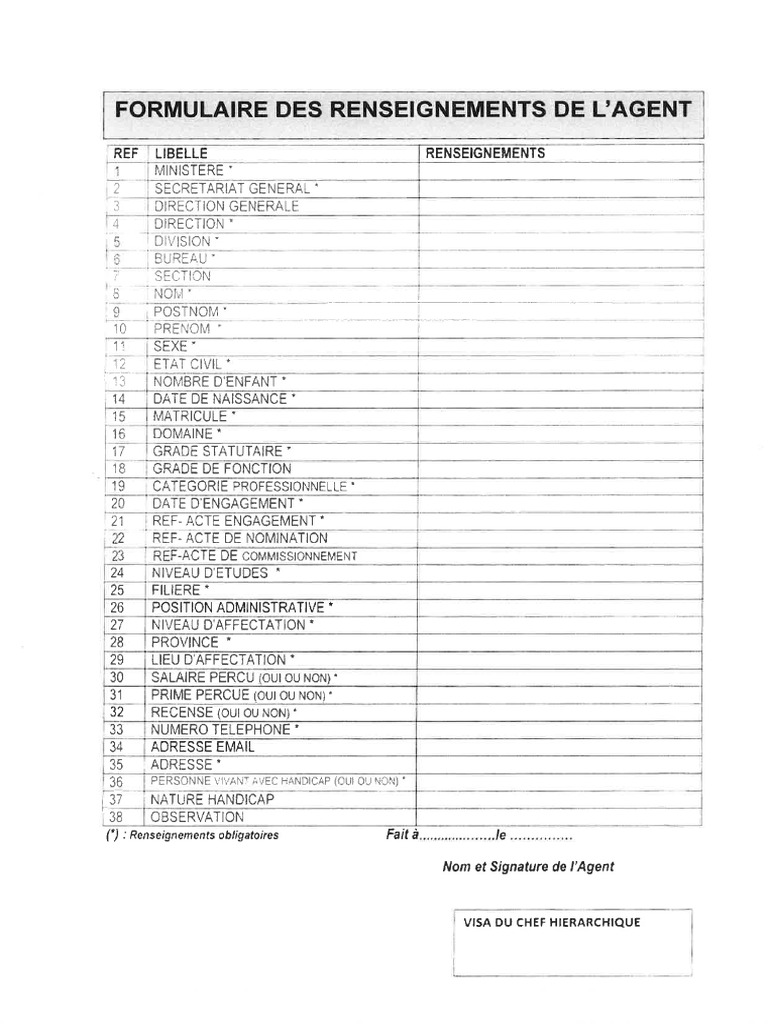 Formulaire Des Renseignements de L'agent | PDF