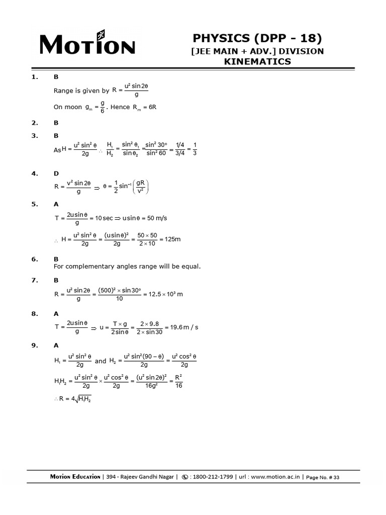 Kinematics Solution (DPP-18) | PDF