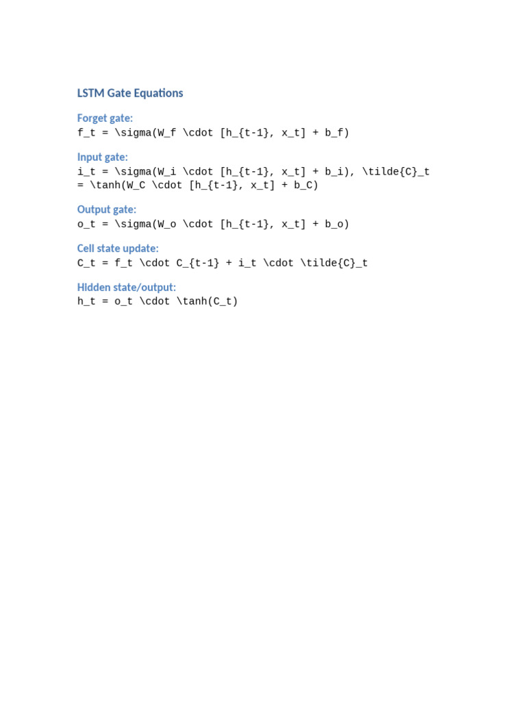 LSTM Gate Equations Explained | PDF