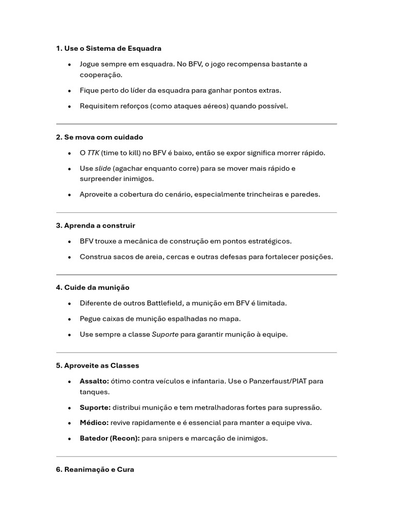 10 dicas BFV | PDF