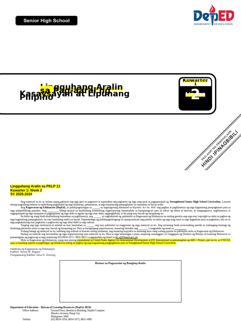 Shs PKLP q1 Le2 (Week 2) | PDF