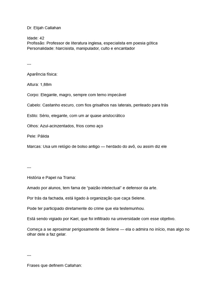 Dr. Elijah Callahan: O Professor Enigmático | PDF