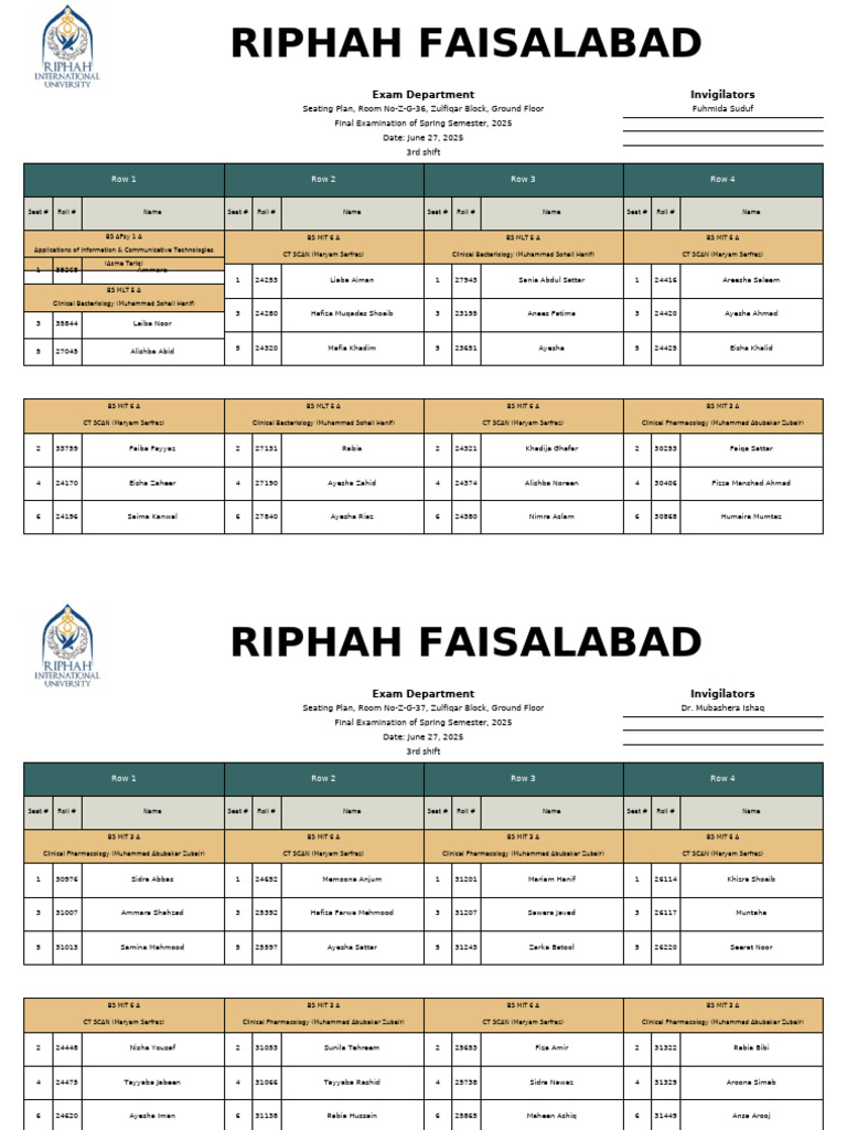 27-06-2025 (Seating Plan) - 2nd | PDF