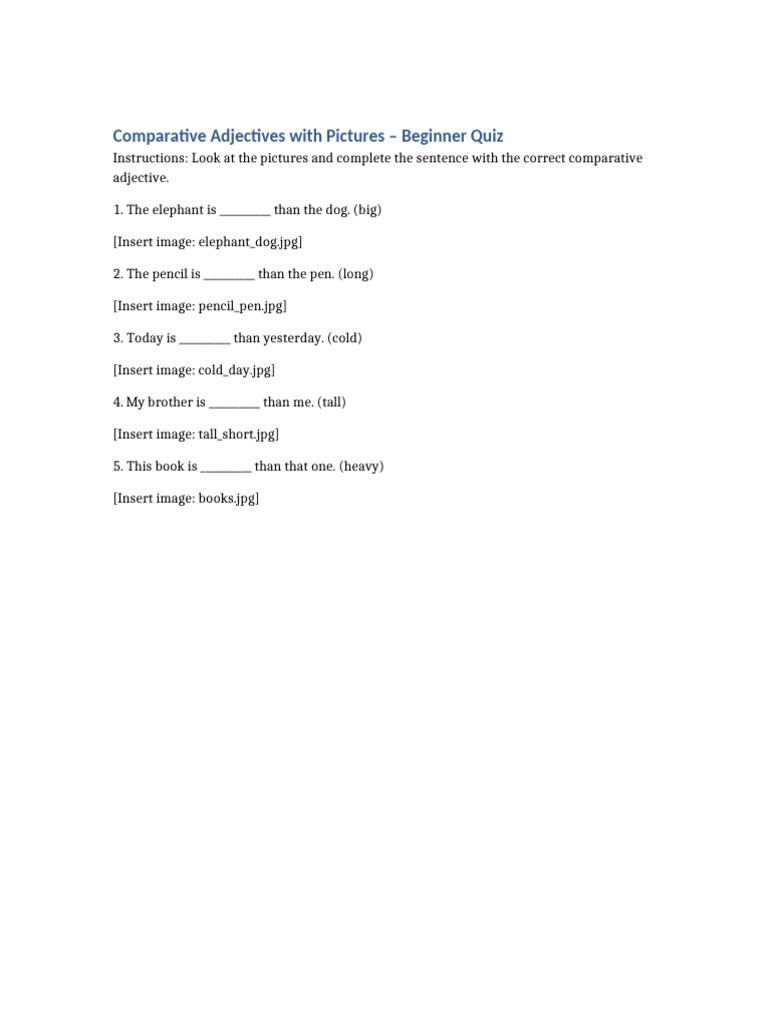 Comparative Adjectives Quiz for Kids | PDF
