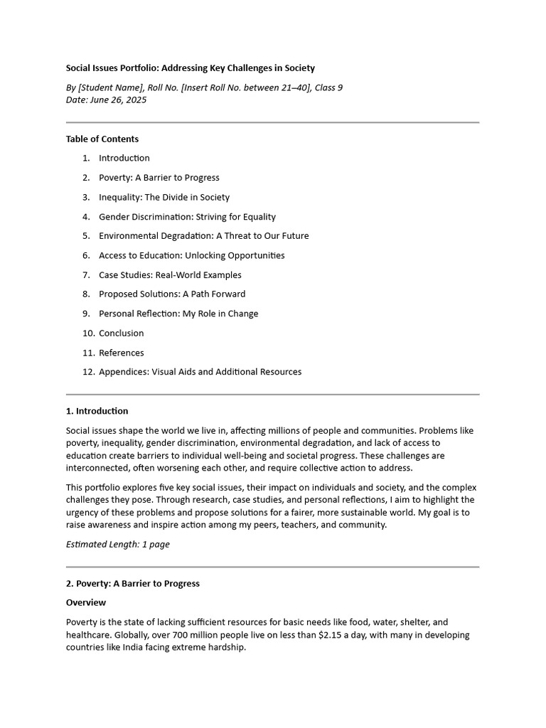 Social Issues Portfolio Overview | PDF | Poverty | Poverty & Homelessness