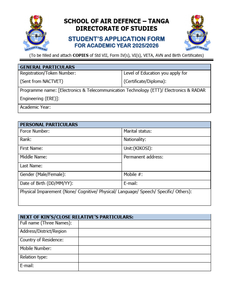 Student's Application Form202526 | PDF | Educational Stages | Qualifications
