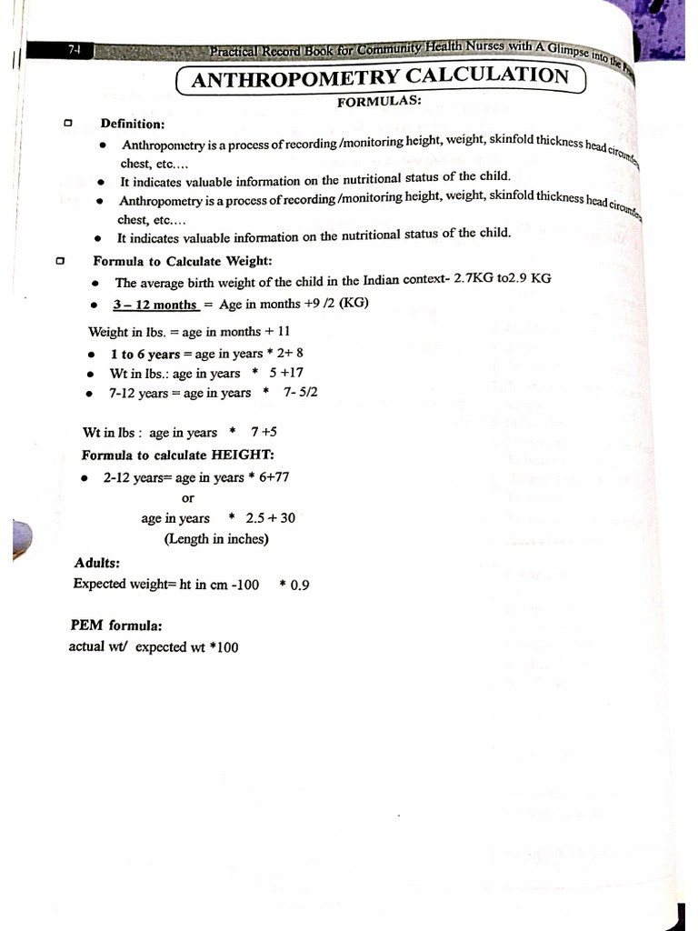 Anthropometry Calculation Procedure | PDF