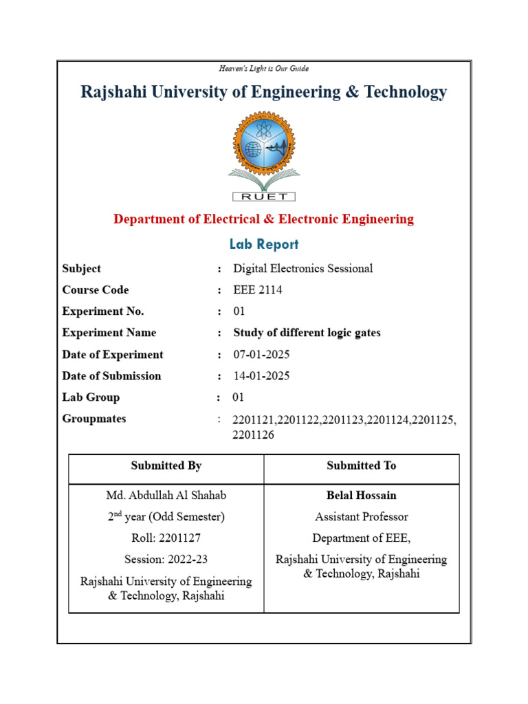 Logic Gates Study Lab Report | PDF | Logic Gate | Electronic Circuits