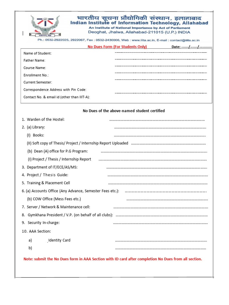 No Dues Form for College Students | PDF