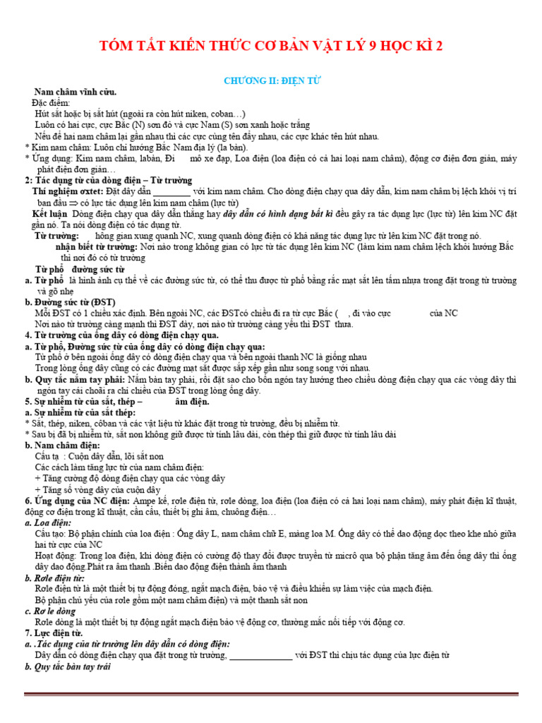 TomTat Kien Thuc Vat Li 9 | PDF