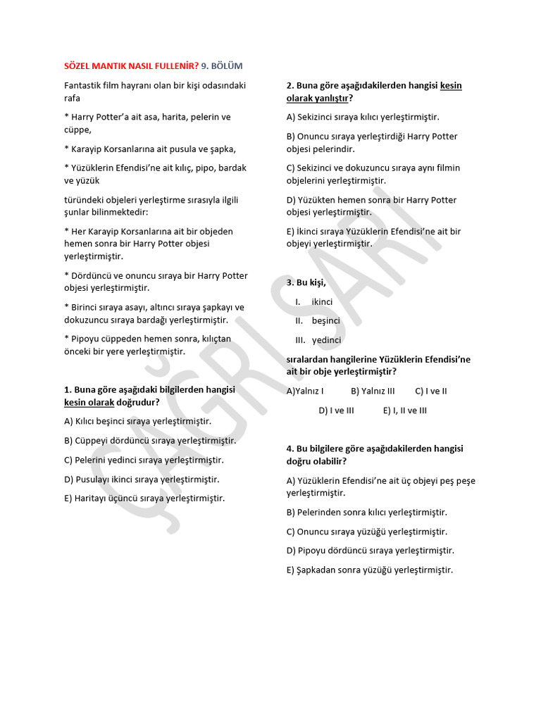 Sozel Mantik Nasil Fullenir 9. Bolum | PDF