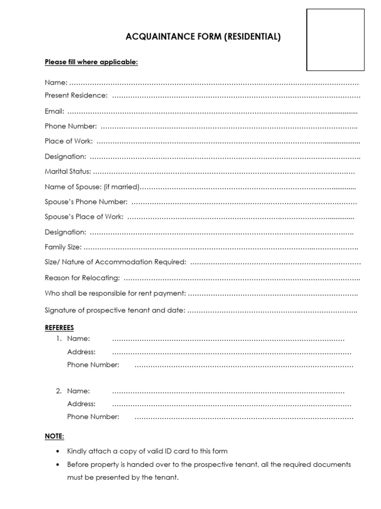 Acquaintance Form (Residential) | PDF