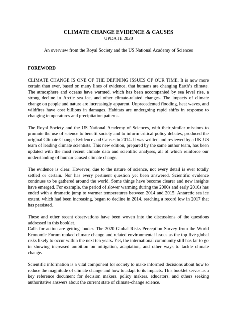 Climate Change: Evidence & Causes 2020 | PDF | Climate Change ...